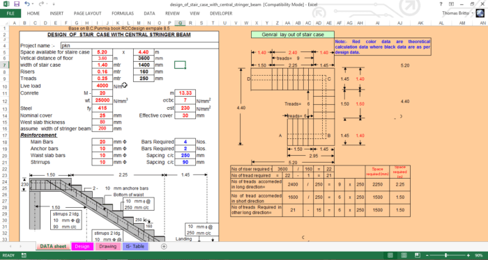 Design of stair case with central stringer beam